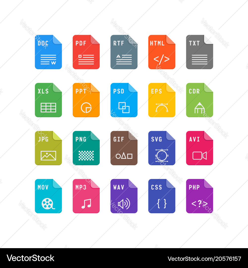Set of file format flat icons Royalty Free Vector Image