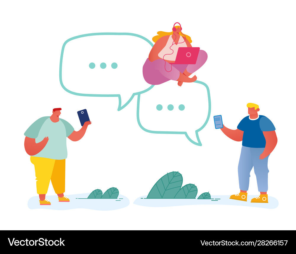 Young people characters using mobile devices Vector Image