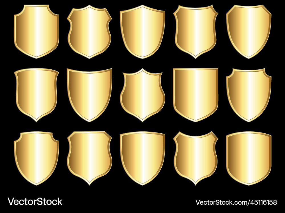 Collection of golden shields set emblems Vector Image