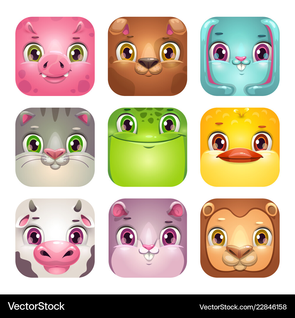 Cute Animal Face App Icons Royalty Free Vector Image