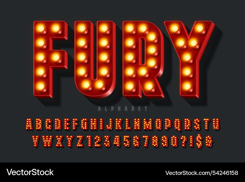 Led light 3d alphabet retro-futuristic original Vector Image