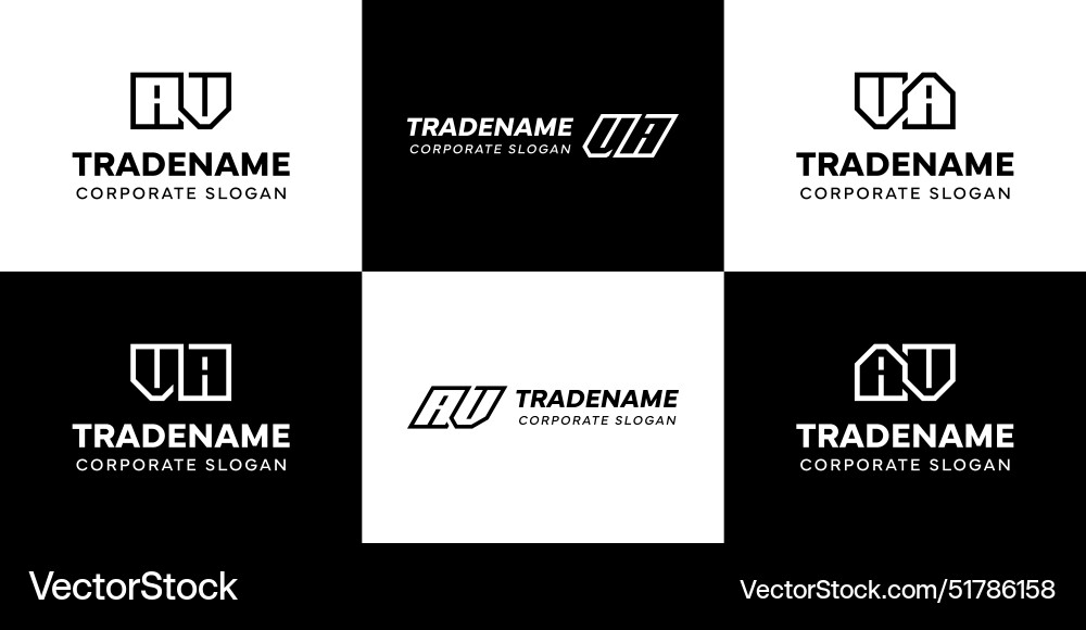 Letters av and va square dynamic logo set Vector Image