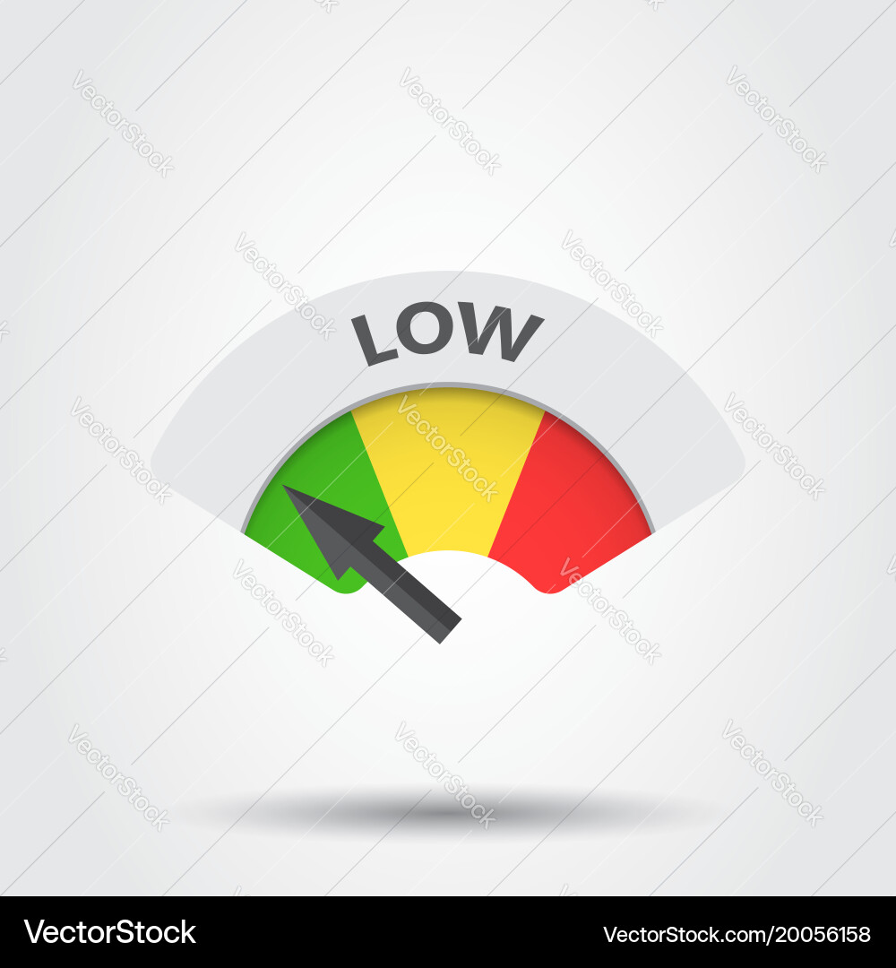Low level risk gauge icon fuel on gray Royalty Free Vector