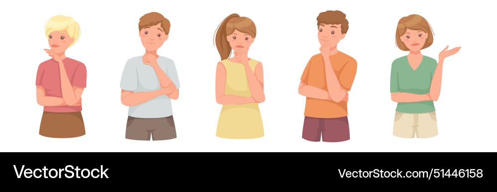 Pensive people character scratching head thinking Vector Image