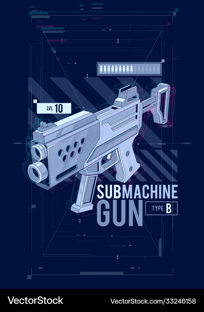 Sub machine gun hud design Royalty Free Vector Image