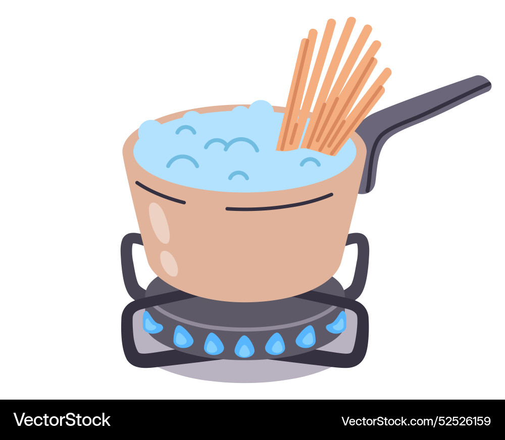Boiling water with pasta cooking spaghetti in pot Vector Image