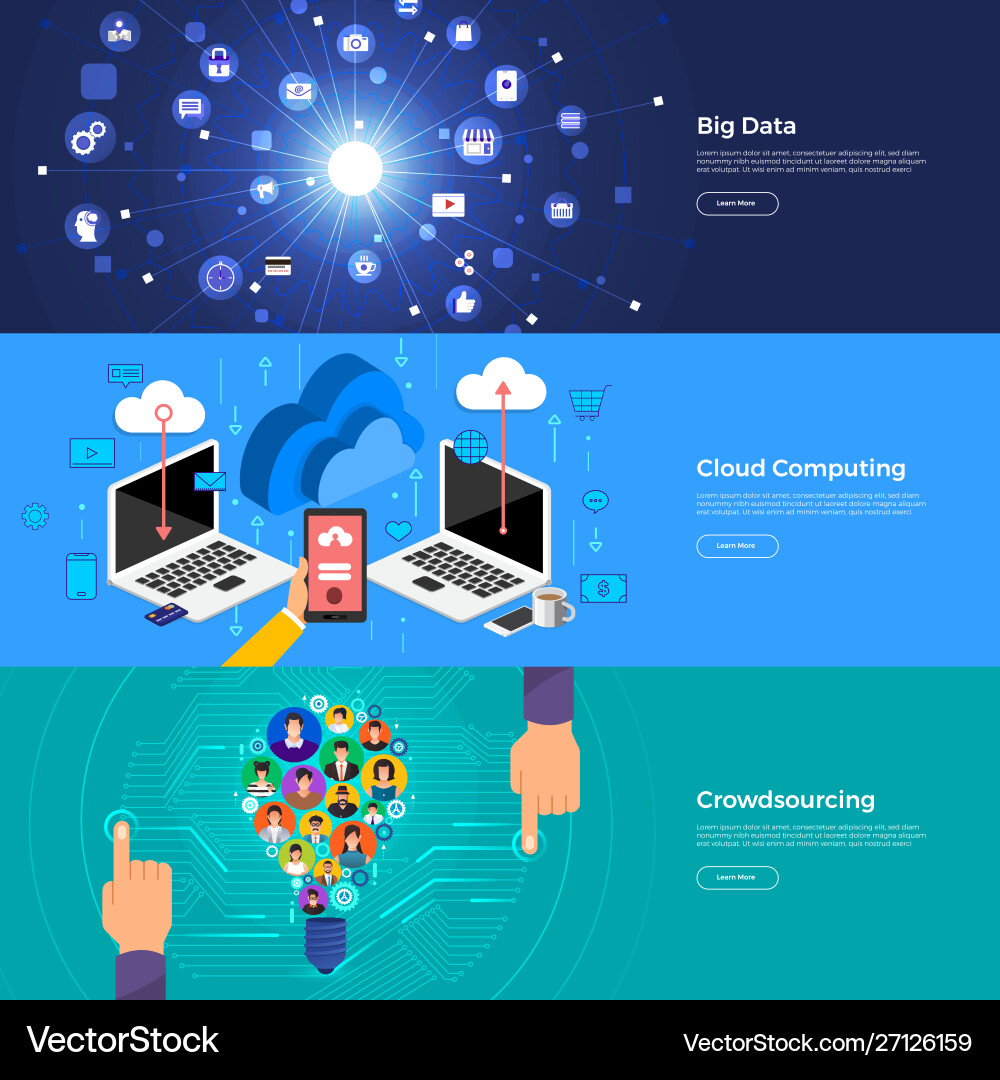 Flat design concept big data cloud computing Vector Image