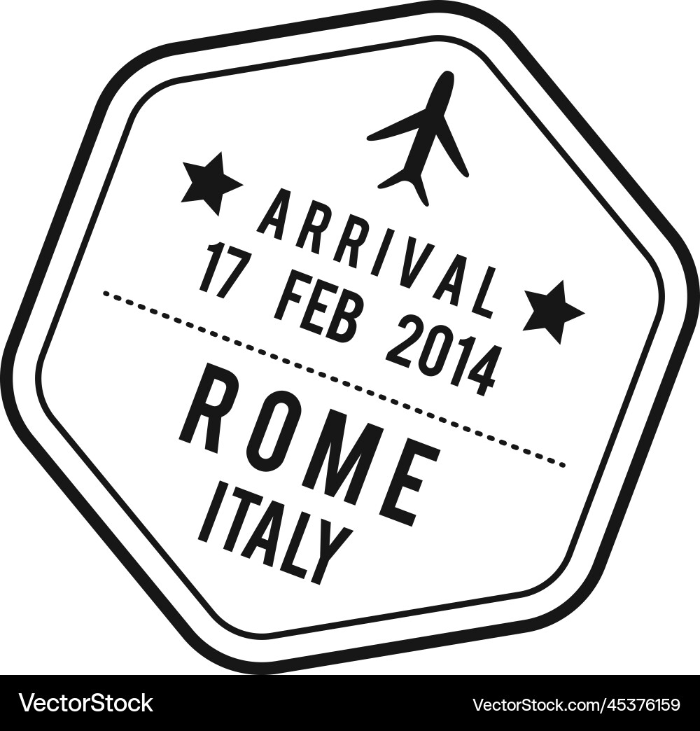 Passport stamp flight arrival mark border Vector Image
