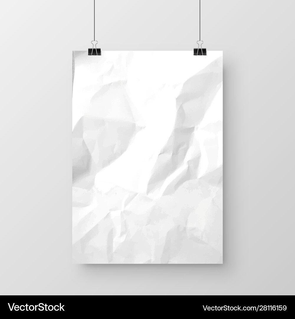 Realistic hanging blank crumpled paper sheet Vector Image