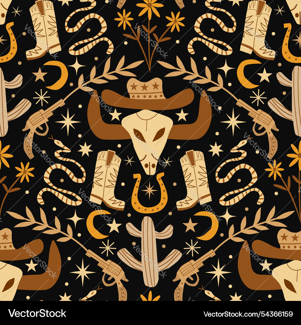 Western boho cowboy seamless pattern Royalty Free Vector