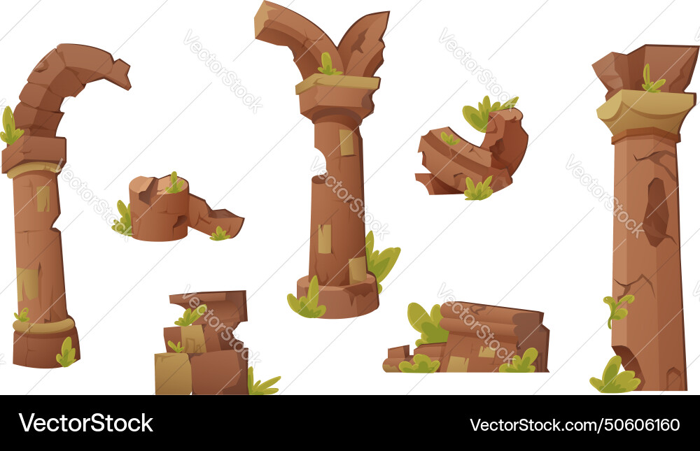 Ancient ruins set - destroyed architecture Vector Image