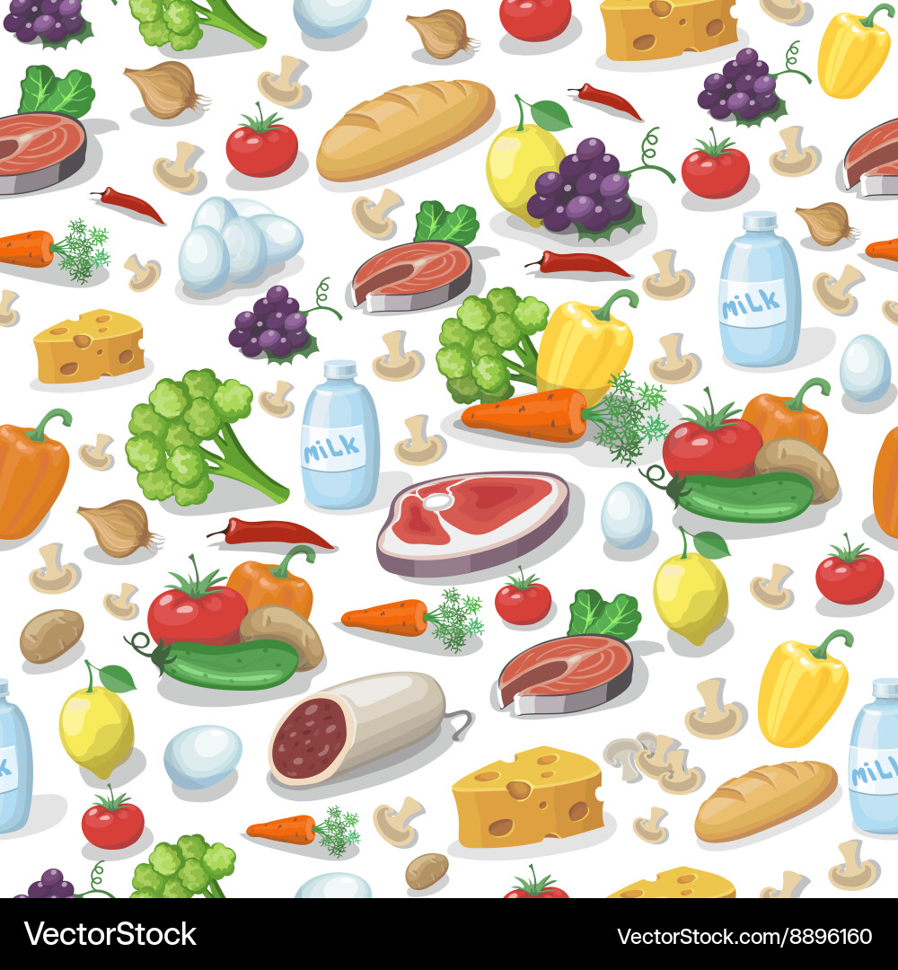 Everyday food products seamless pattern Royalty Free Vector