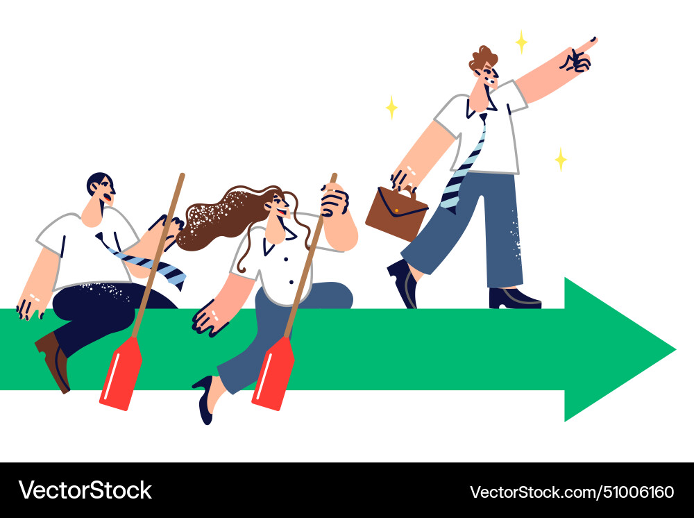 Leader indicates direction for team to move Vector Image