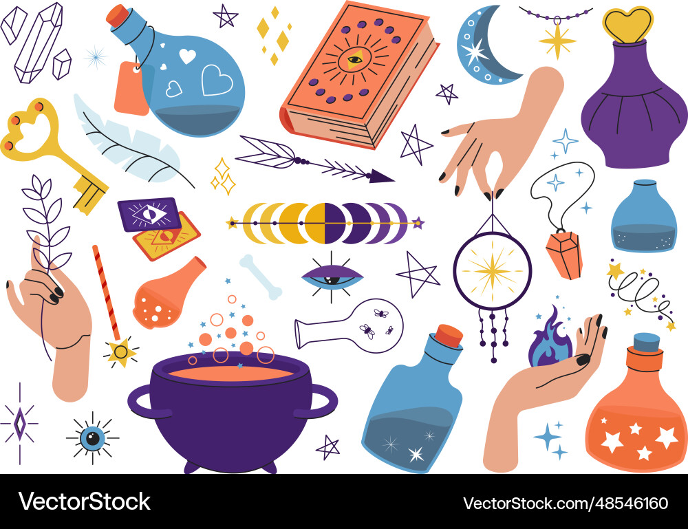 Magical doodle elements magic poison bottles Vector Image