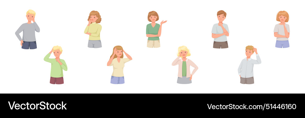 Pensive people character scratching head thinking Vector Image