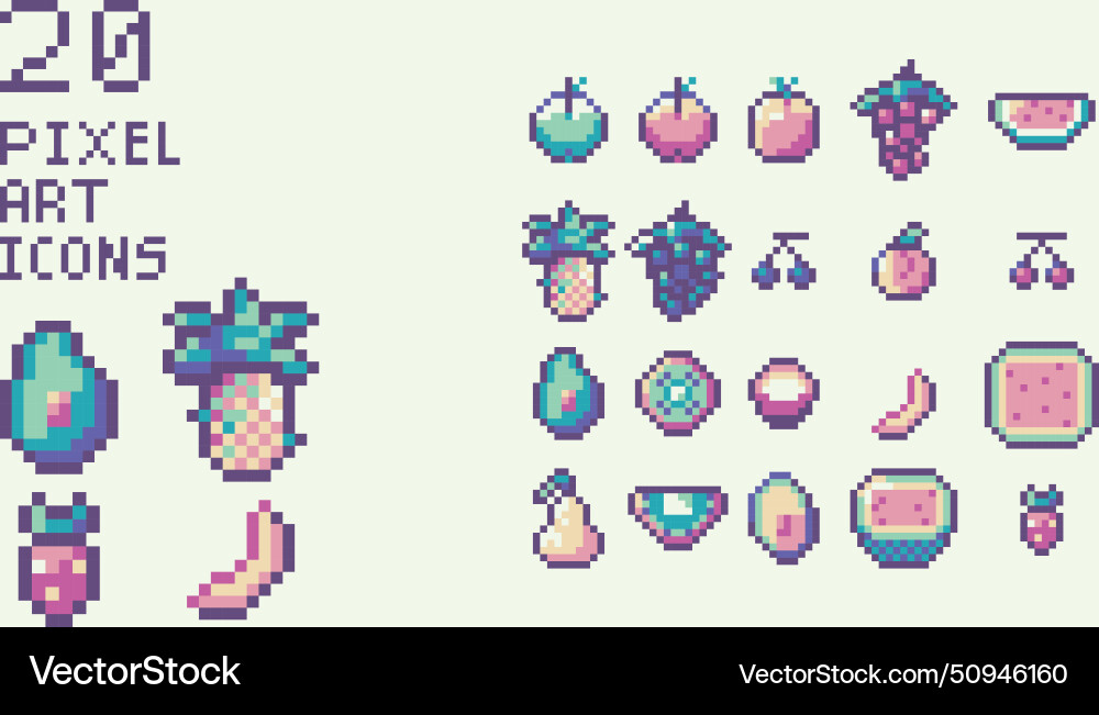 Pixel art fruits set Royalty Free Vector Image