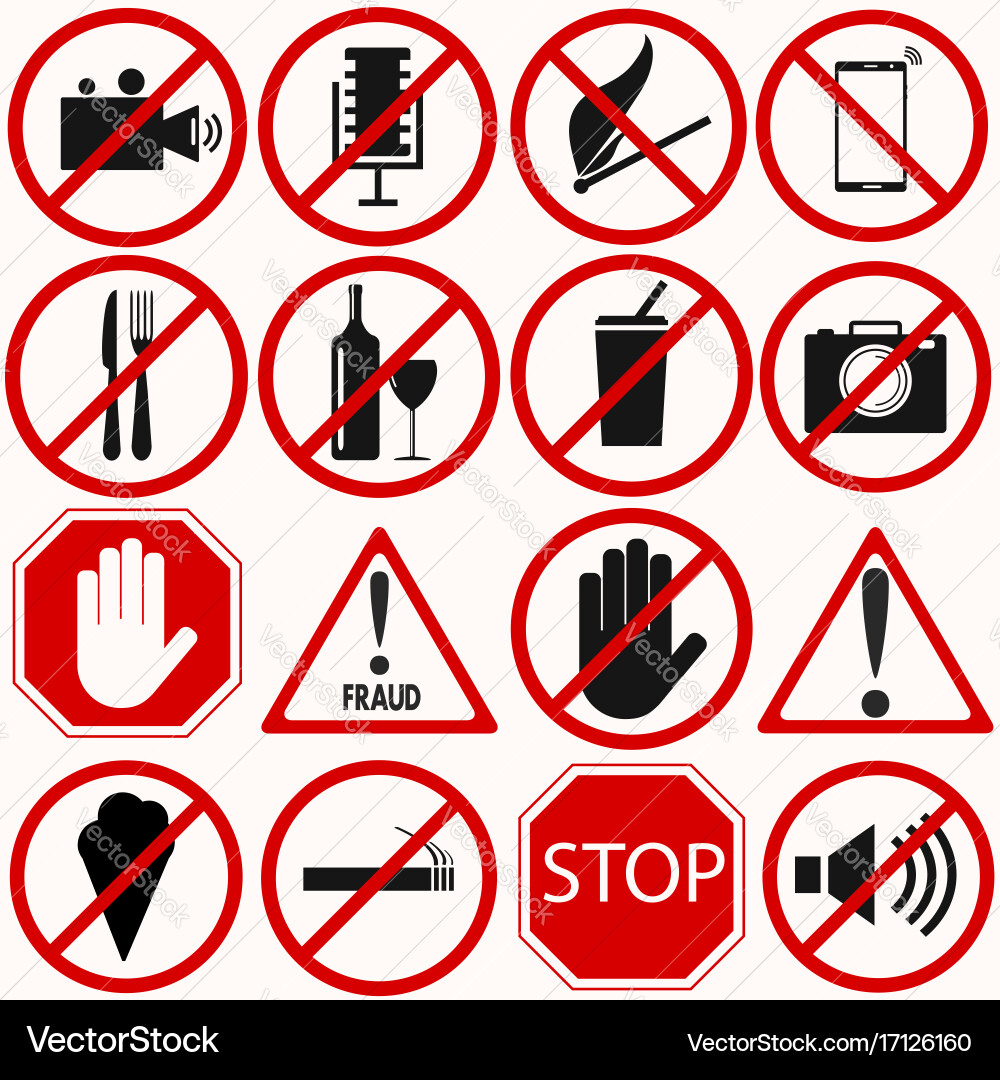 Red prohibition symbols set Royalty Free Vector Image