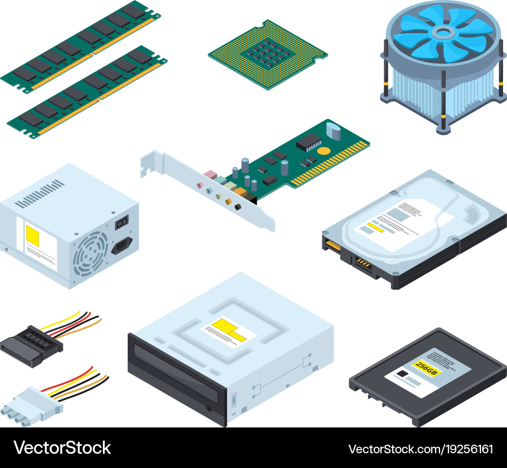 Different hardware parts and components Royalty Free Vector