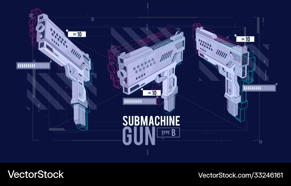 Sub machine gun hud design Royalty Free Vector Image