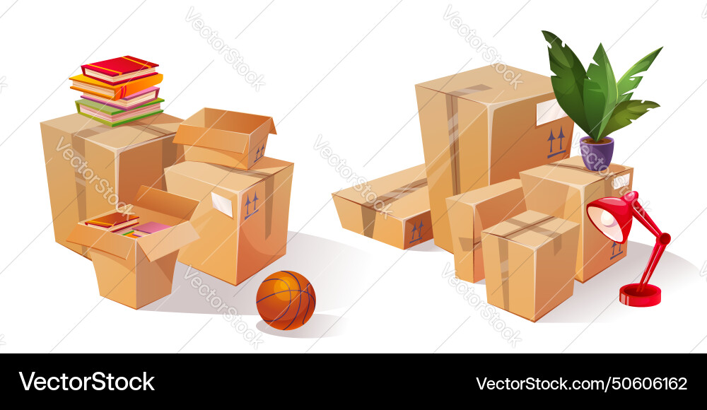 Cardboard boxes with home stuff Royalty Free Vector Image