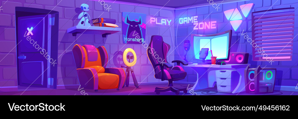 Cartoon room with gaming and streaming setup Vector Image
