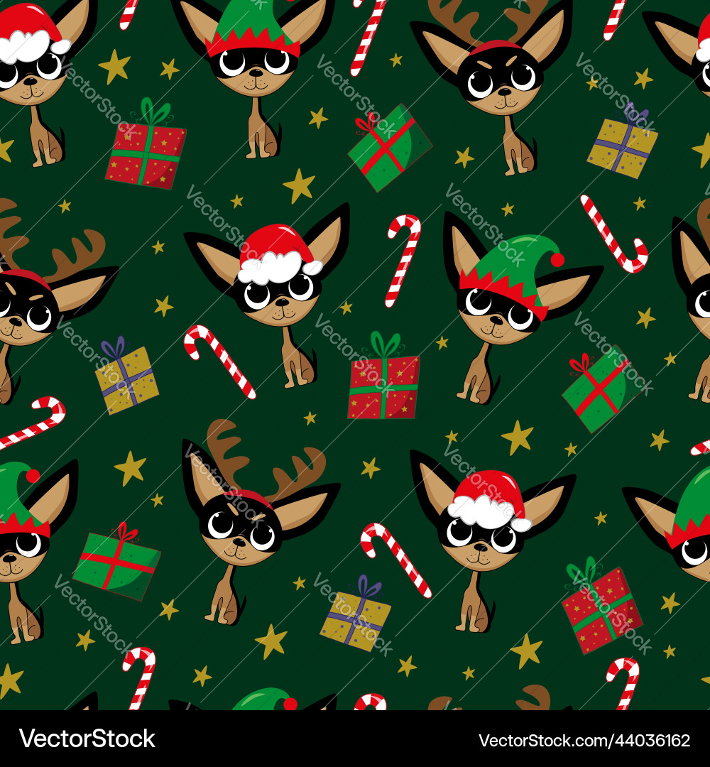 Chihuahua dogs in santa hat elf Royalty Free Vector Image