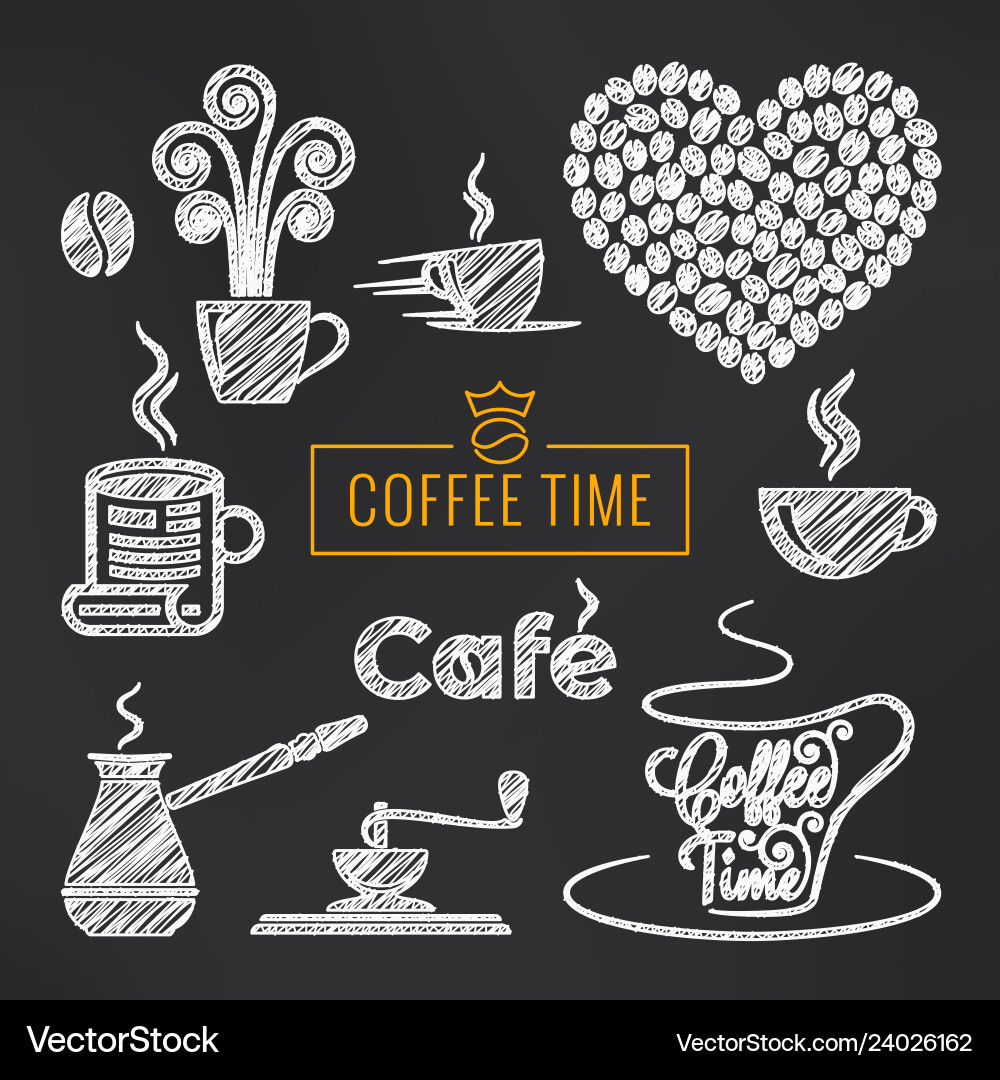 Coffee sketch set cups and beans Royalty Free Vector Image