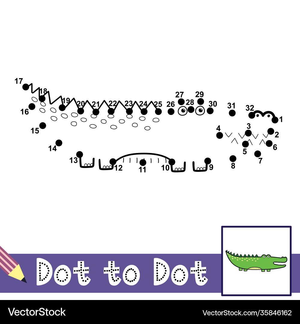 Dot to numbers game with cute alligator Royalty Free Vector
