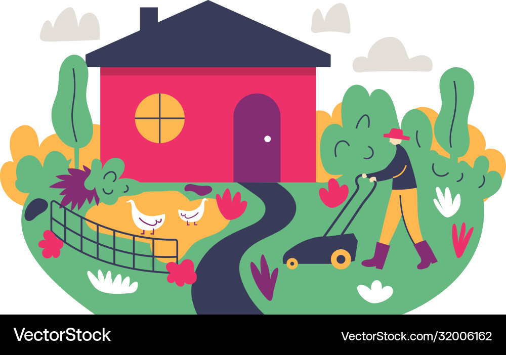 Garden man with lawn mower Royalty Free Vector Image