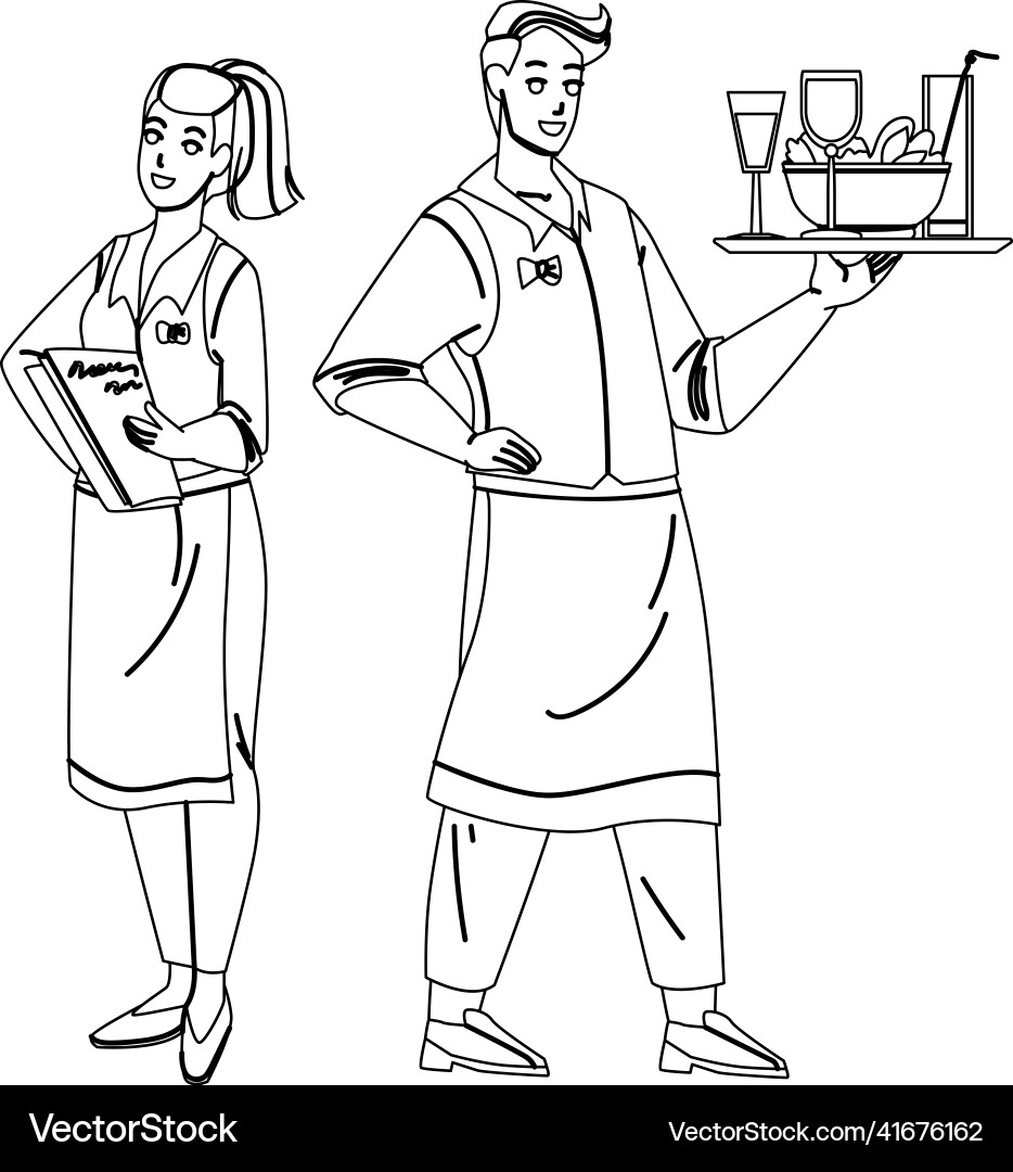 Waiter restaurant workers man and woman Royalty Free Vector