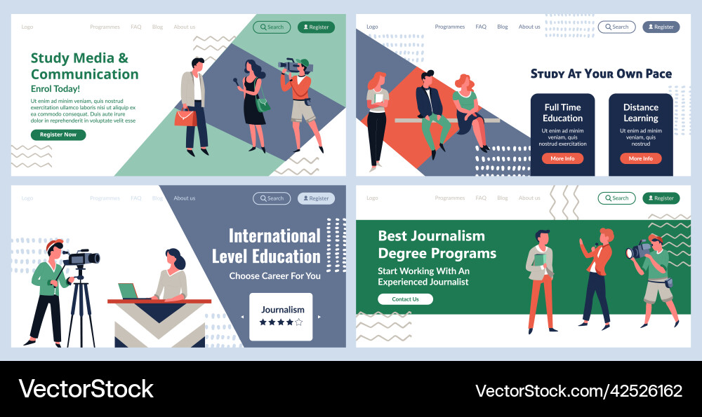 Web page design set for journalism school promo Vector Image