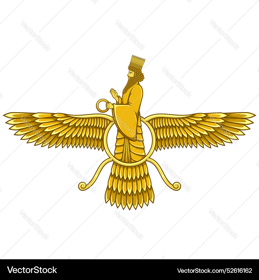 Winged disc of zoroastrian religion Royalty Free Vector