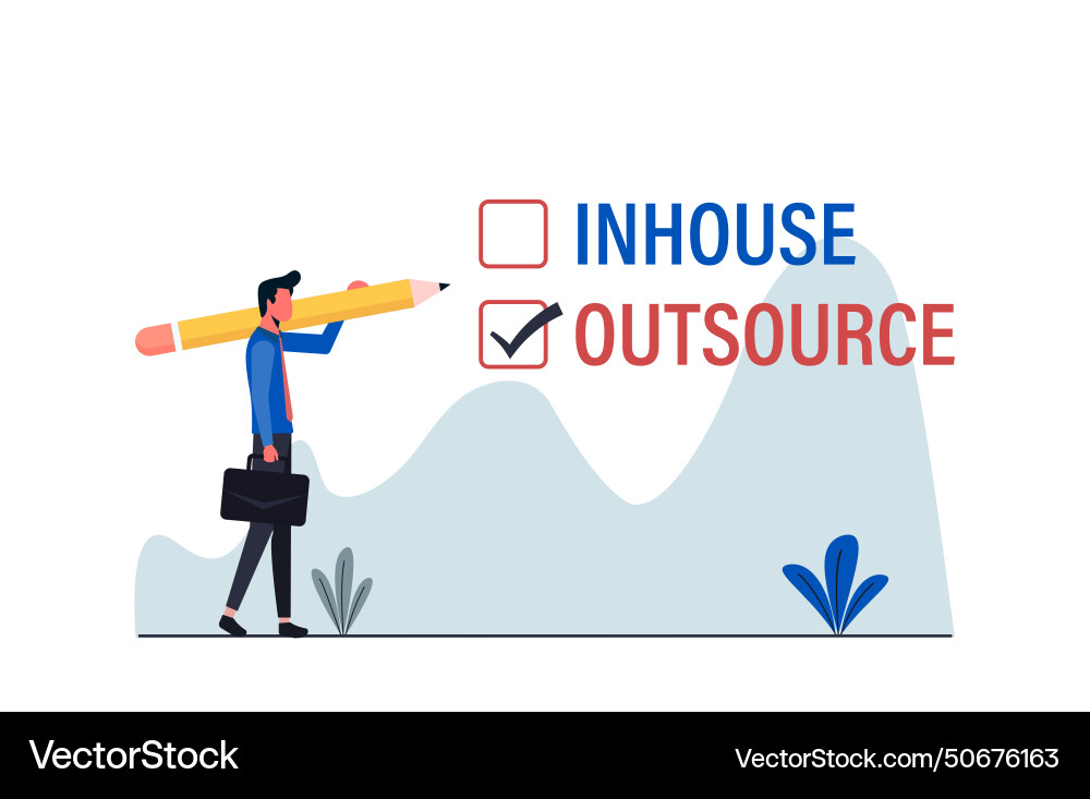 Business manager deciding between inhouse Vector Image