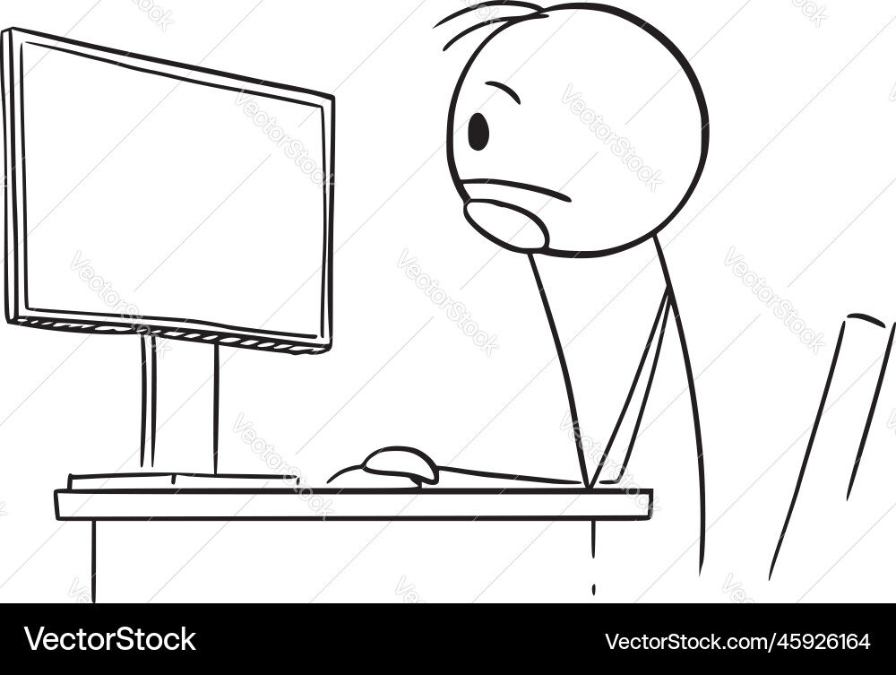 Bored person working on computer cartoon stick Vector Image