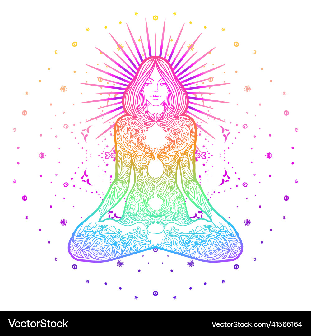 Chakra Girl in Lotus Pose Royalty Free Vector Image