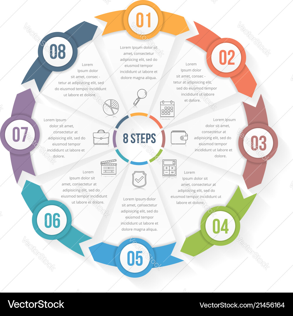 Circle infographic template with eight elements Vector Image