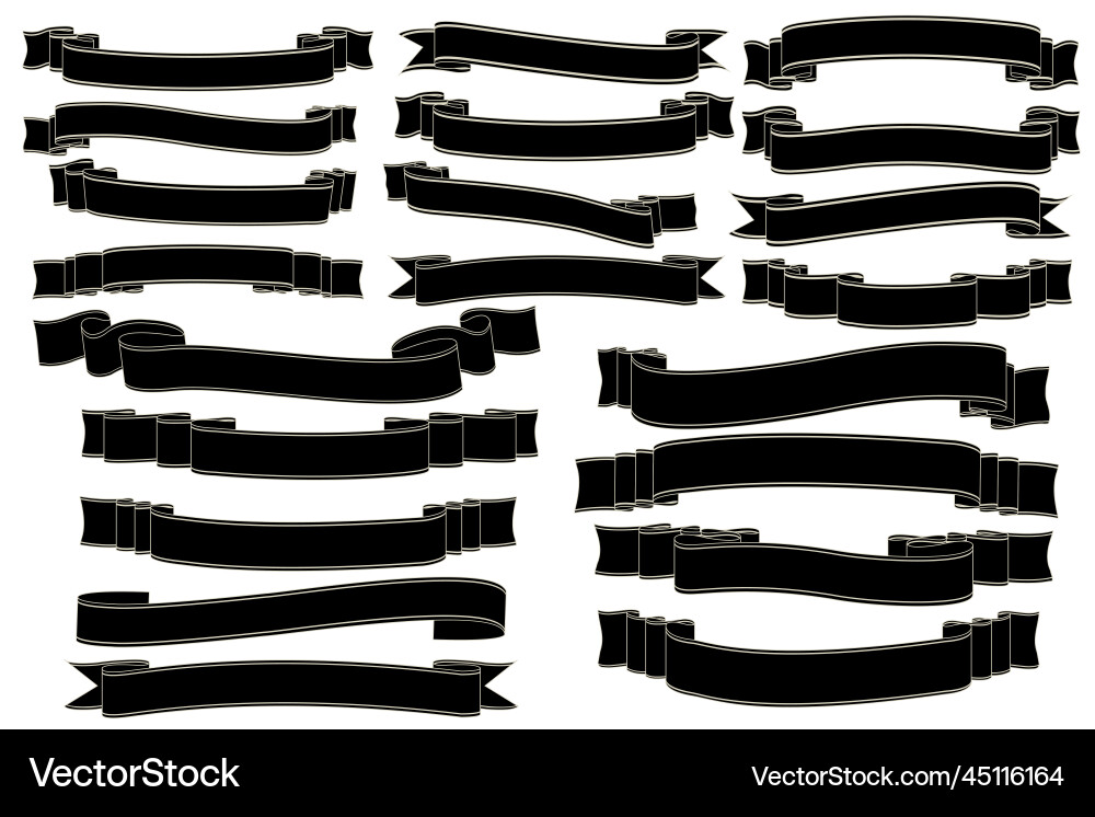 Collection of black ribbons set Royalty Free Vector Image