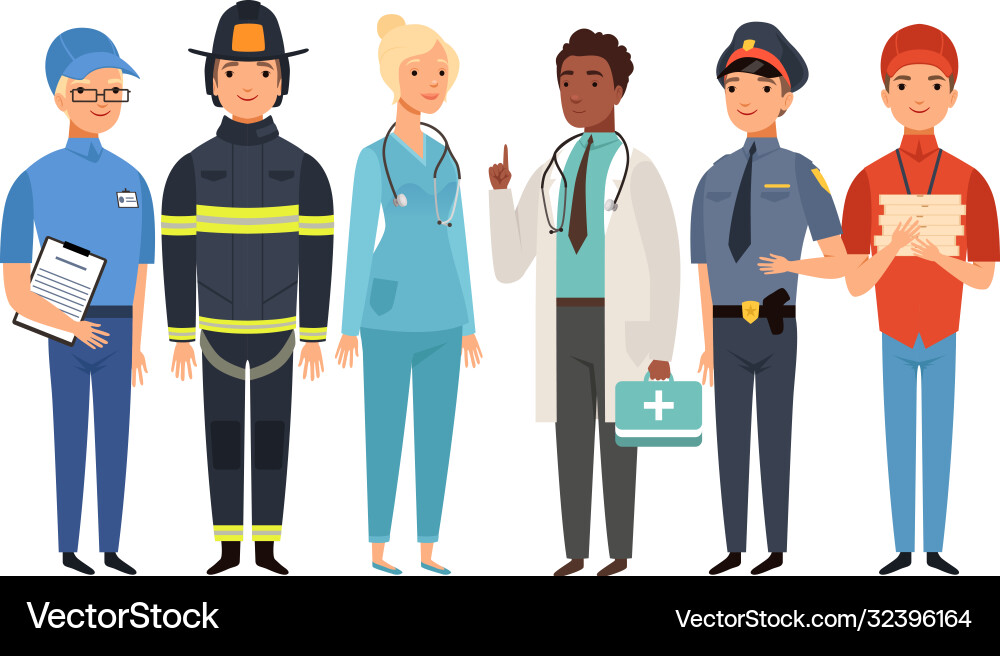 Essential workers isolated frontliners group Vector Image
