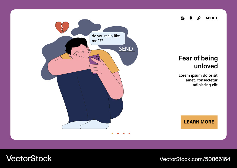 Fear of being unloved web or landing insecure Vector Image