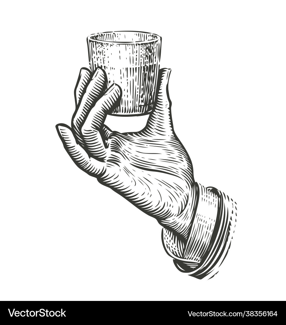 Hand holding a glass drawn Royalty Free Vector Image