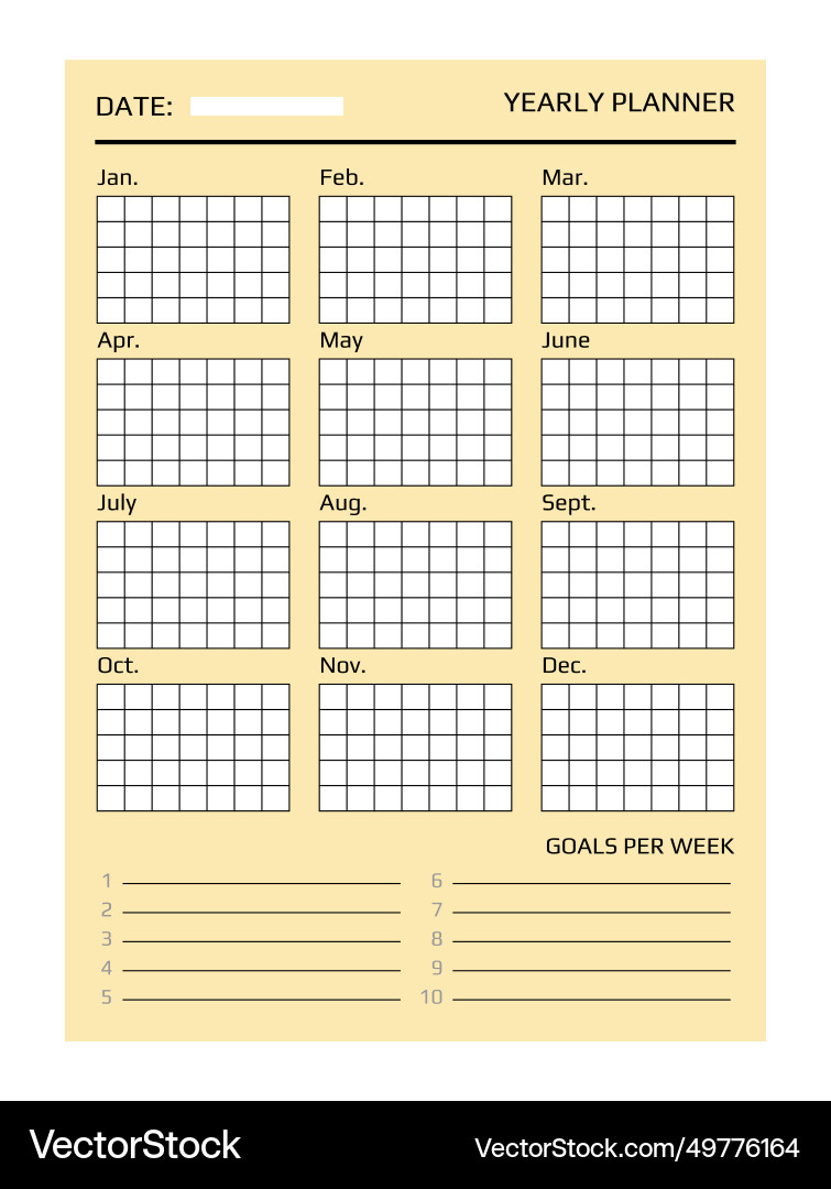 Monthly Planner - Weekly Goals Royalty Free Vector Image
