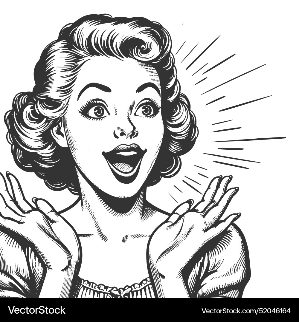 Surprised woman engraving Royalty Free Vector Image