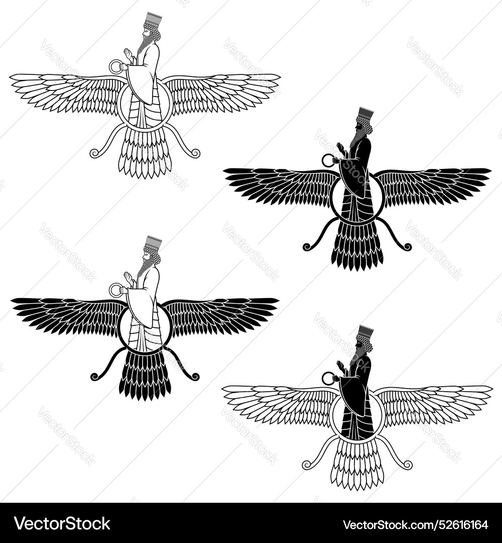 Winged disc of zoroastrian religion Royalty Free Vector