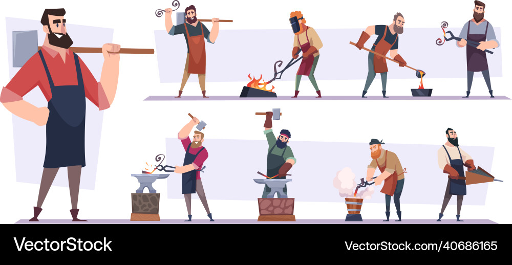 Blacksmith worker character with hammer making Vector Image