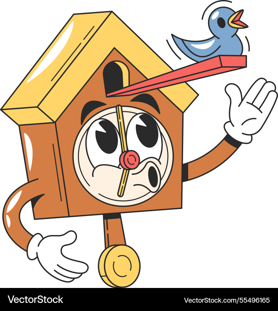 Cuckoo-clock character chirping comic Royalty Free Vector