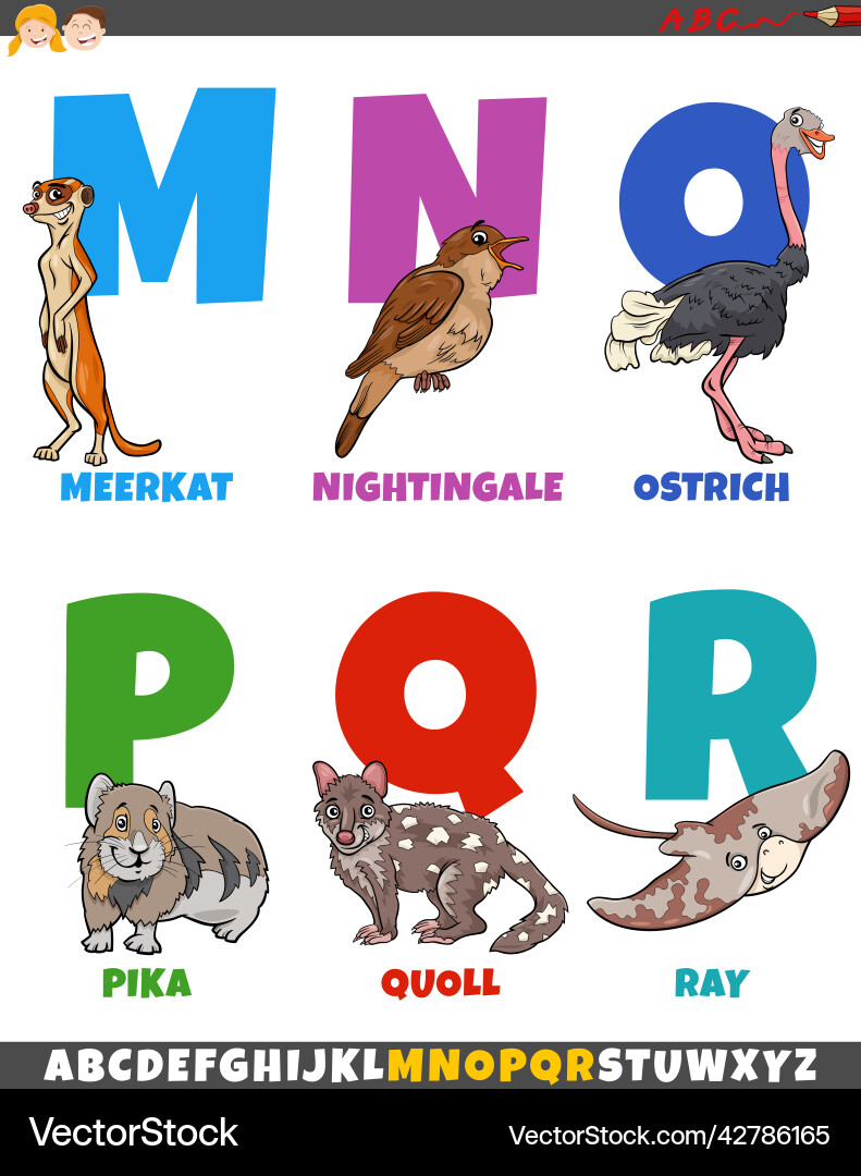 Educational alphabet set with cartoon animal Vector Image
