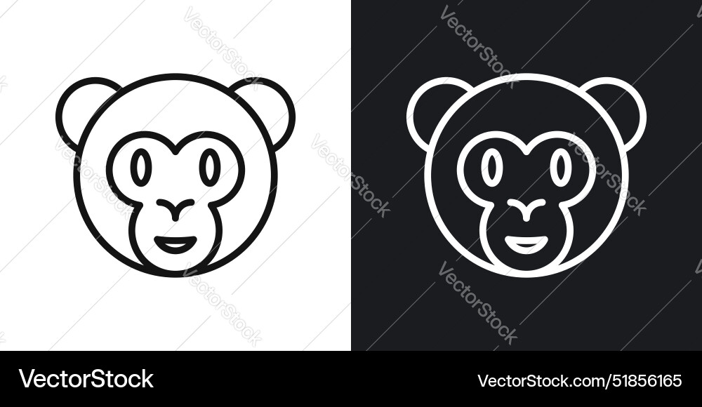 Monkey icon set in black and white outlines Vector Image