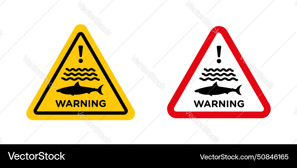 Shark warning sign icon set caution for marine Vector Image
