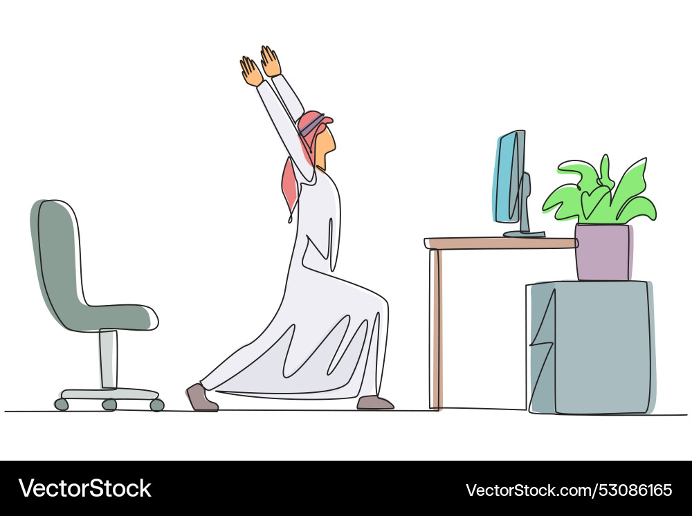 Single continuous line drawing arabian man stands Vector Image