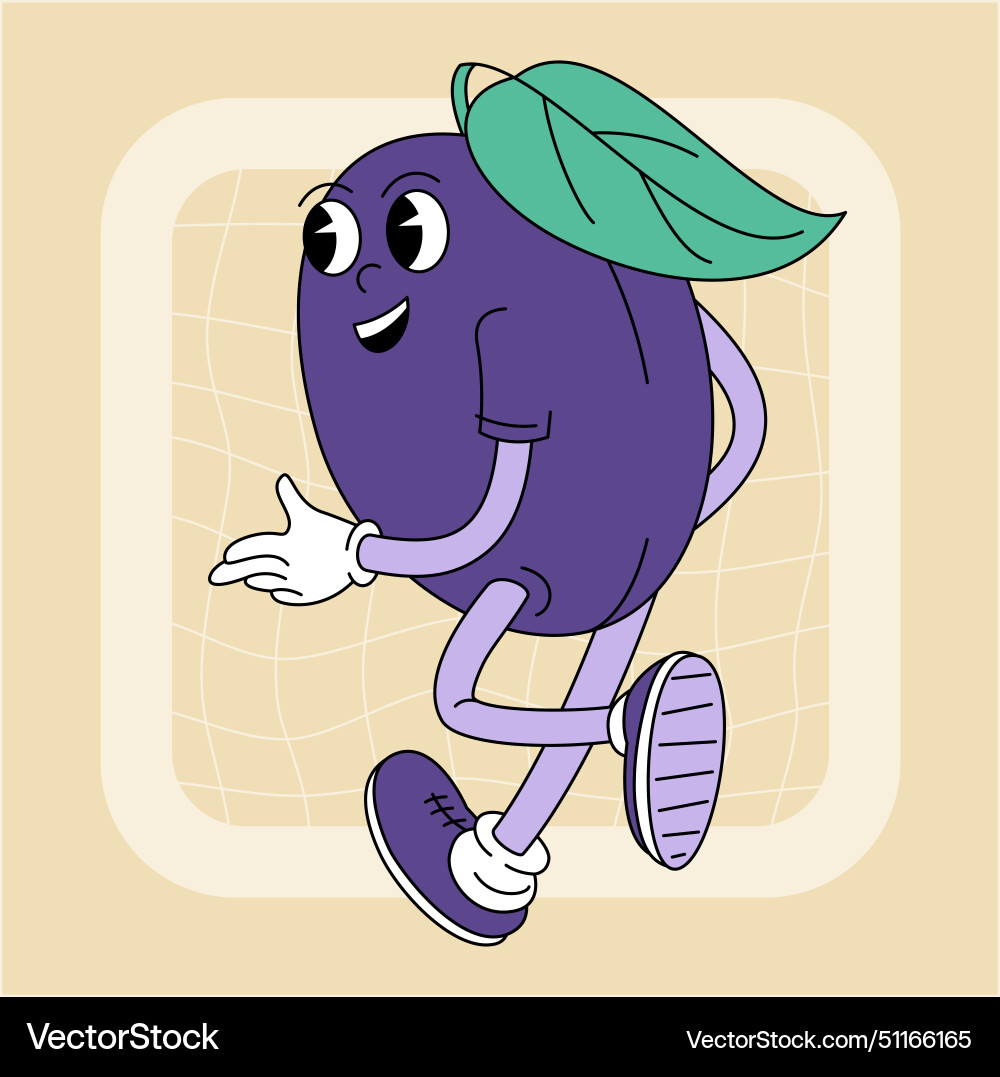 Vintage groovy plum character Royalty Free Vector Image